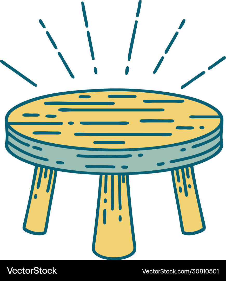 Traditional tattoo style wooden stool Royalty Free Vector