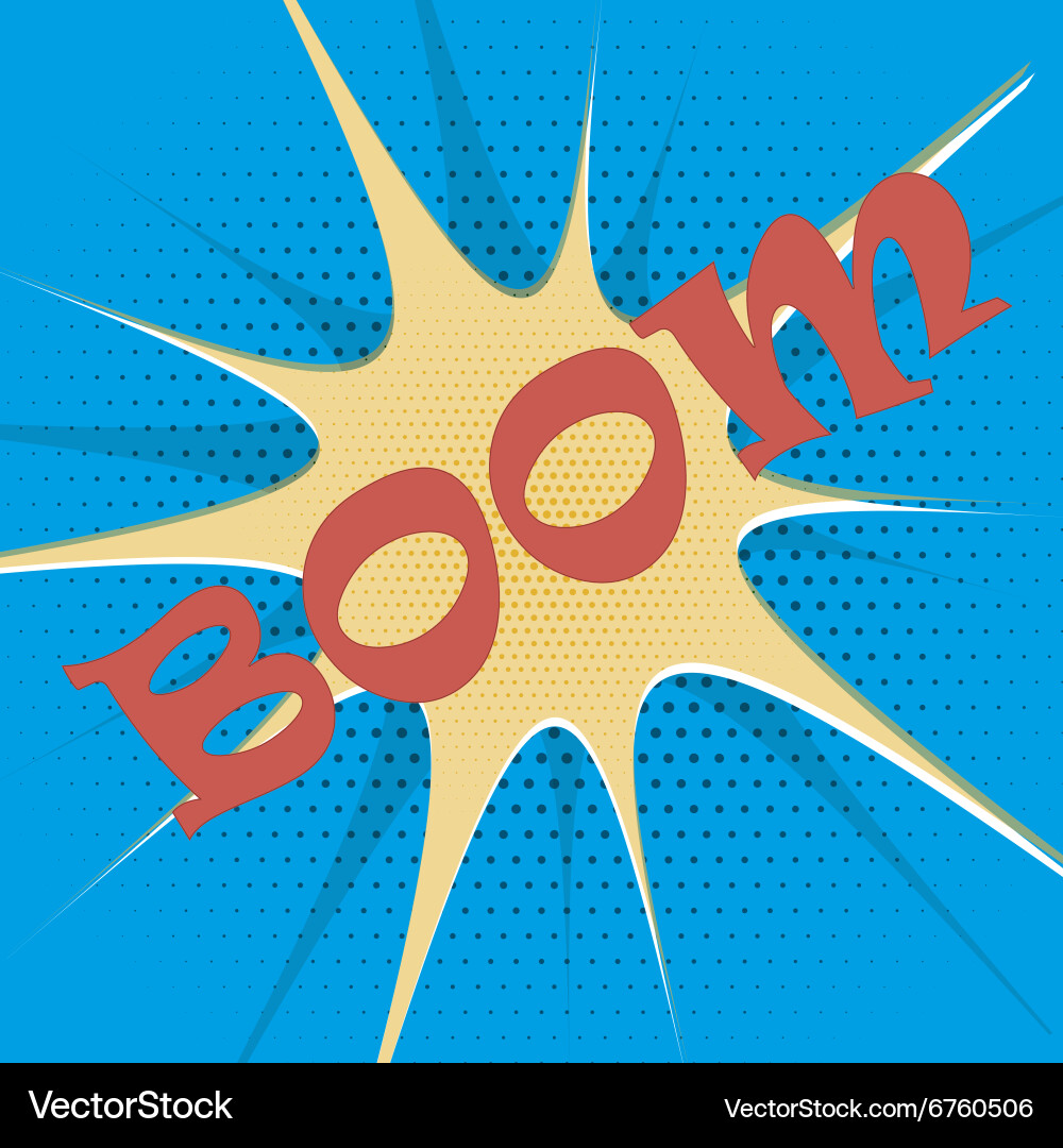 Boom explosion text description in the style of Vector Image