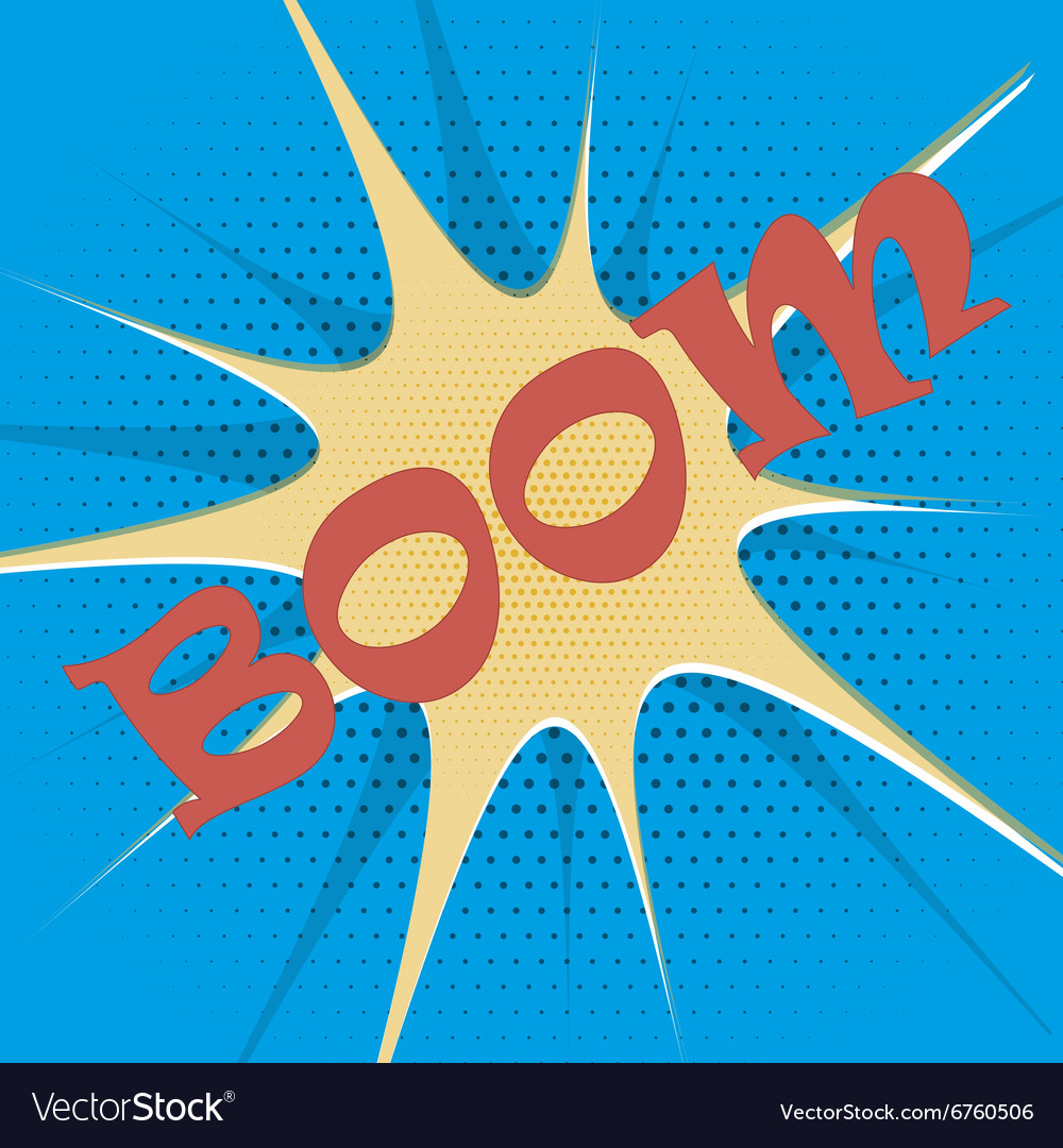Boom explosion text description in the style Vector Image
