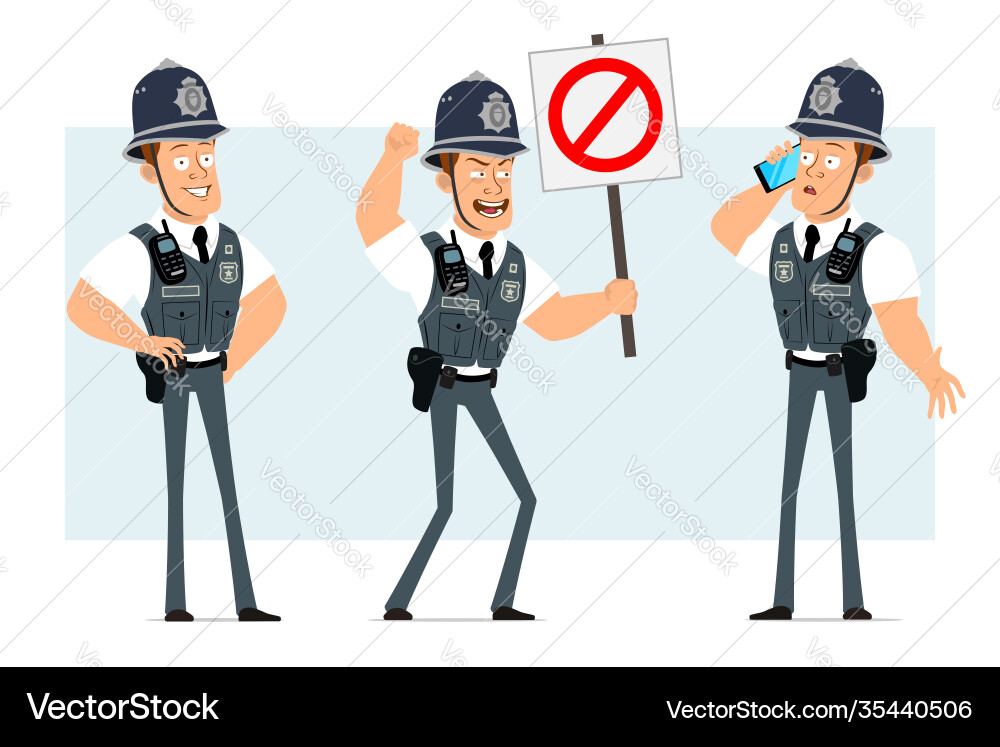 Cartoon flat funny strong policeman character set Vector Image