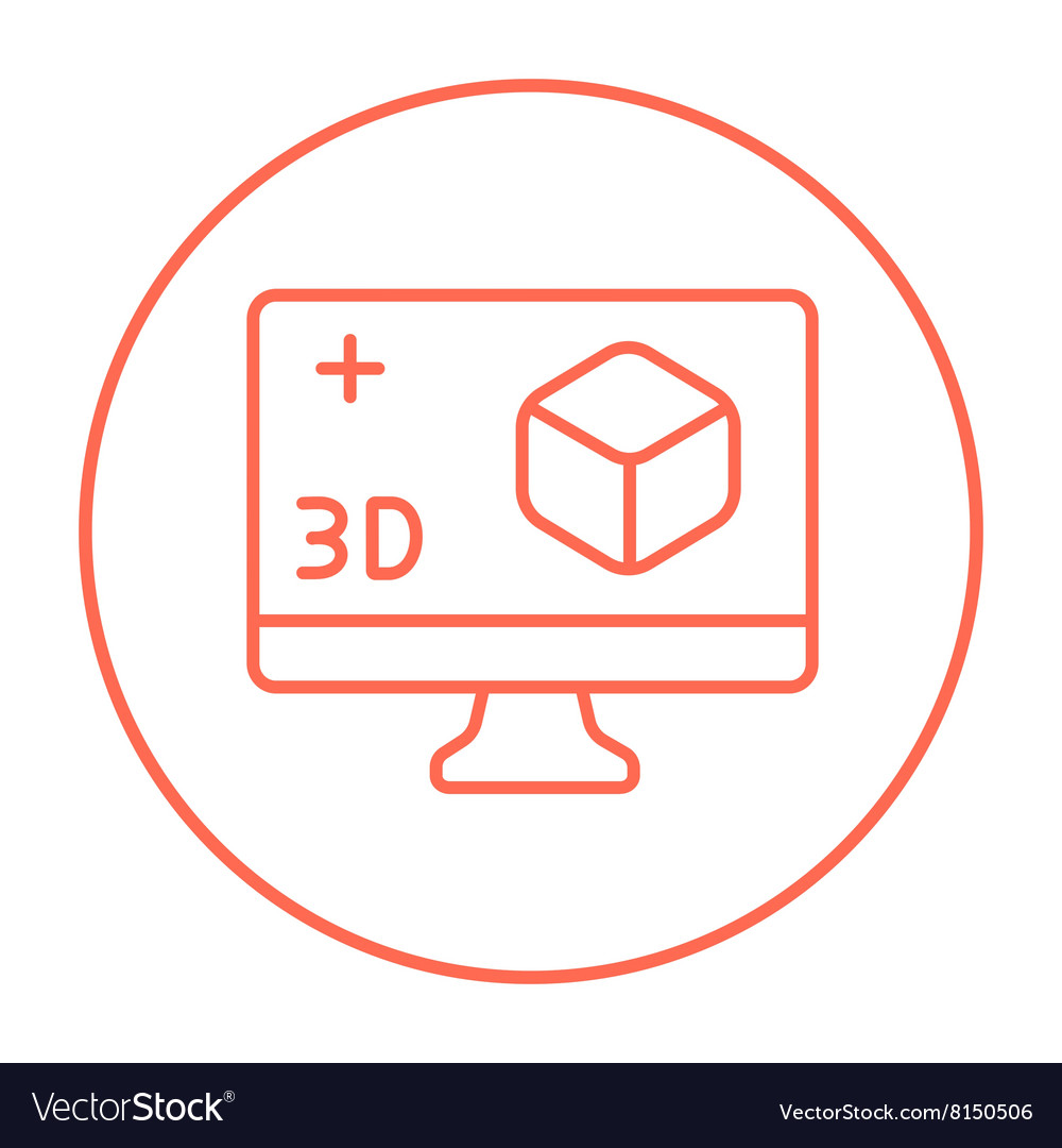 Computer monitor with 3d box line icon Royalty Free Vector