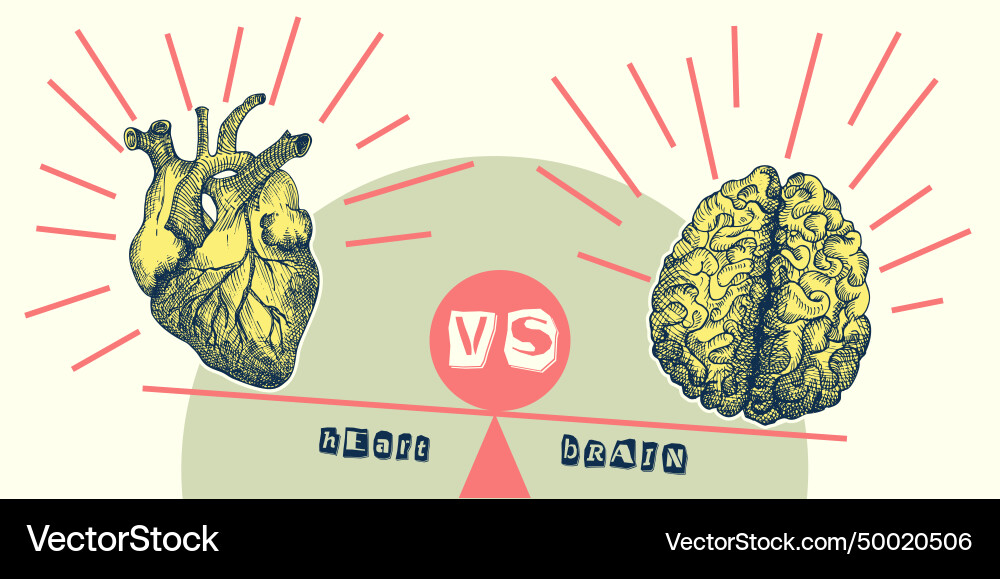 Concept heart vs brain vintage design collage Vector Image