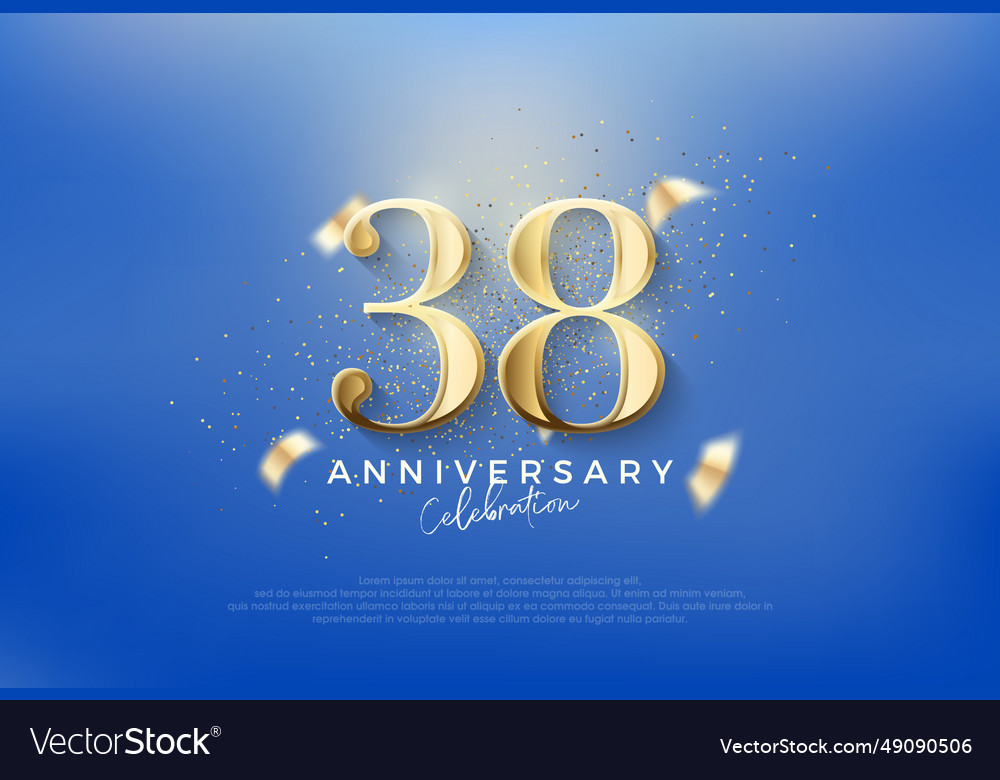 Elegant number 38th with gold glitter on a blue Vector Image Elegant number 38th with gold glitter on a blue Vector Image