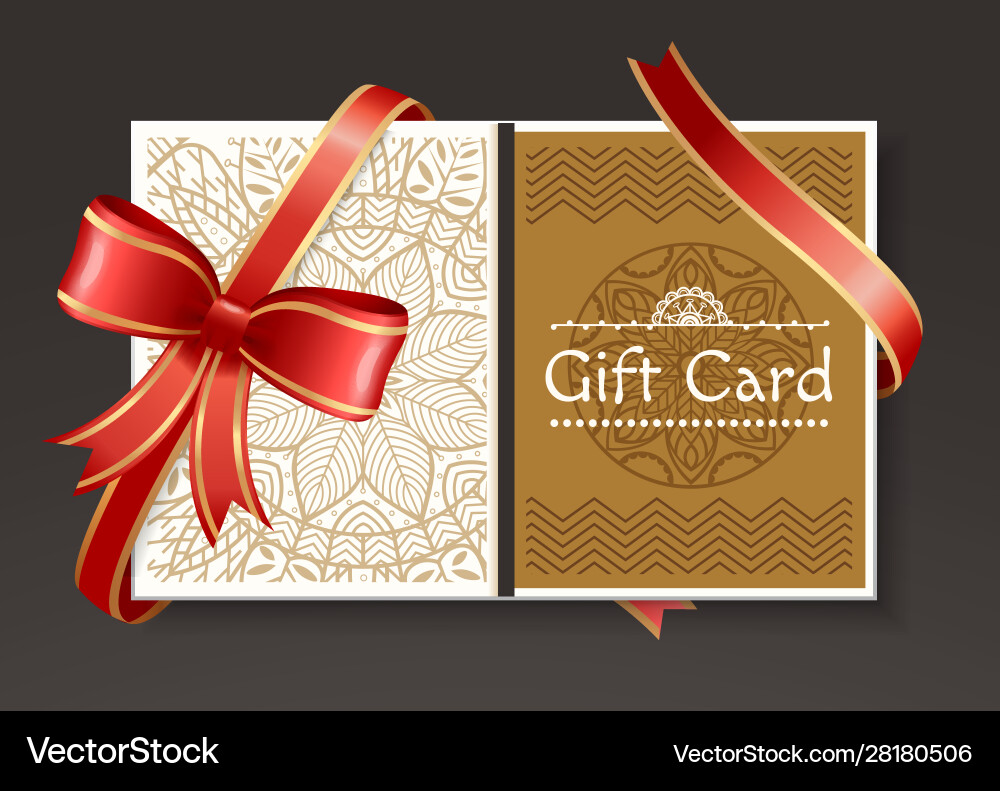 Festive postcard with red ribbon and bow Vector Image