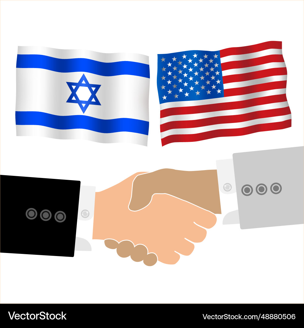 Friendly handshake on the background of two flags Vector Image
