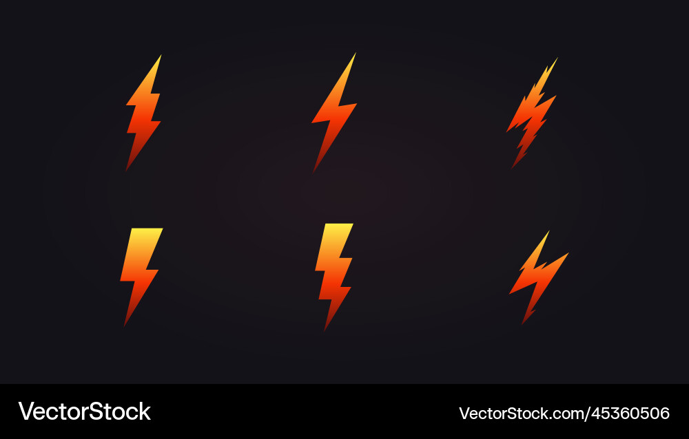 Lightning icon set cartoon orange lightening Vector Image