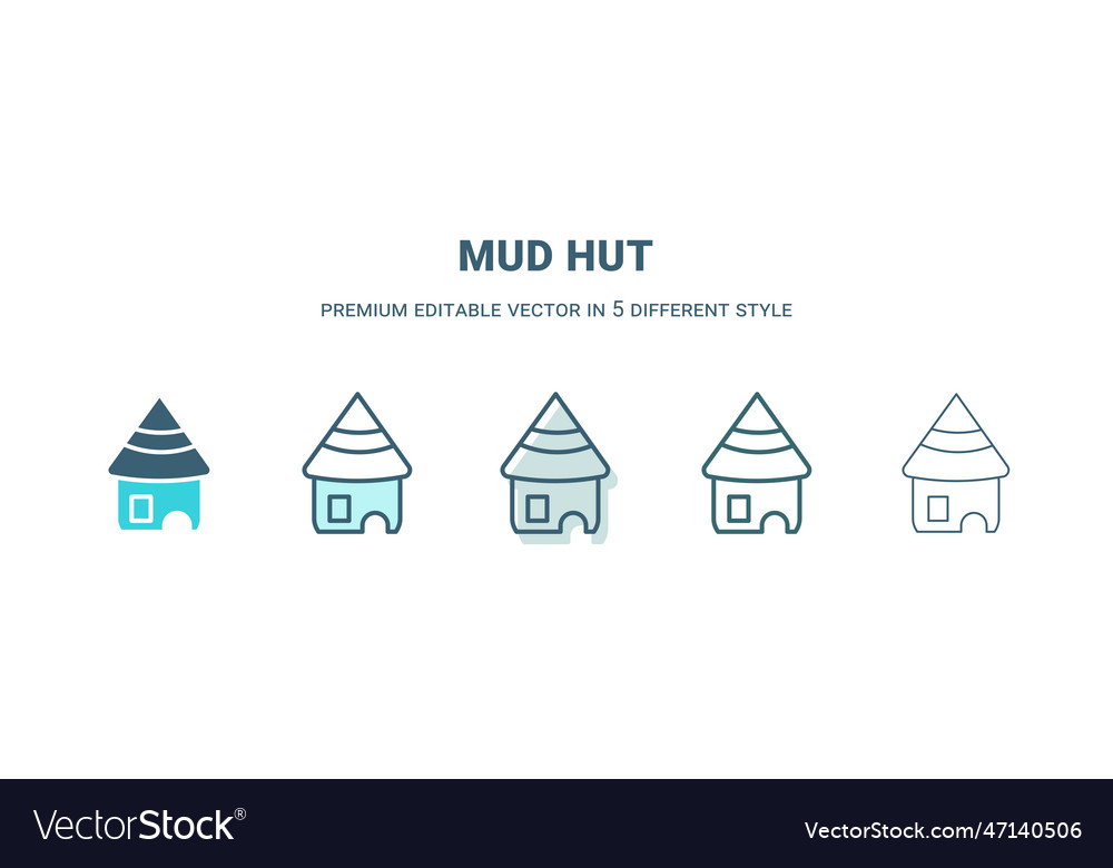 Mud hut icon in 5 different style outline filled Vector Image