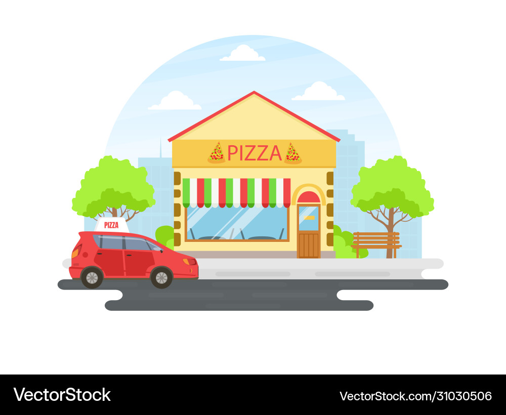Pizza cafe or restaurant building facade view Vector Image