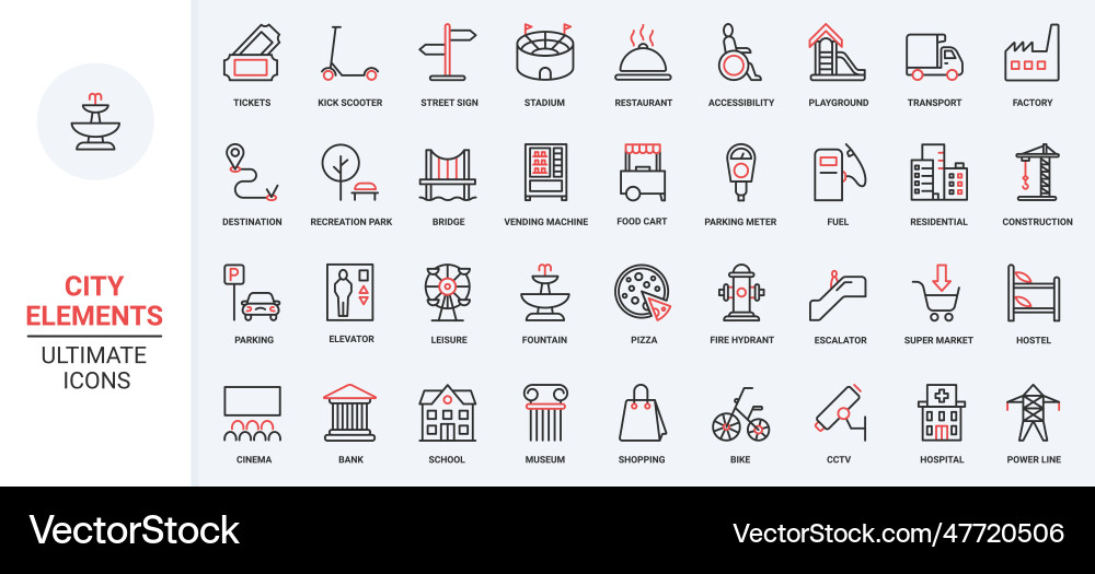Red black thin line city building infrastructure Vector Image