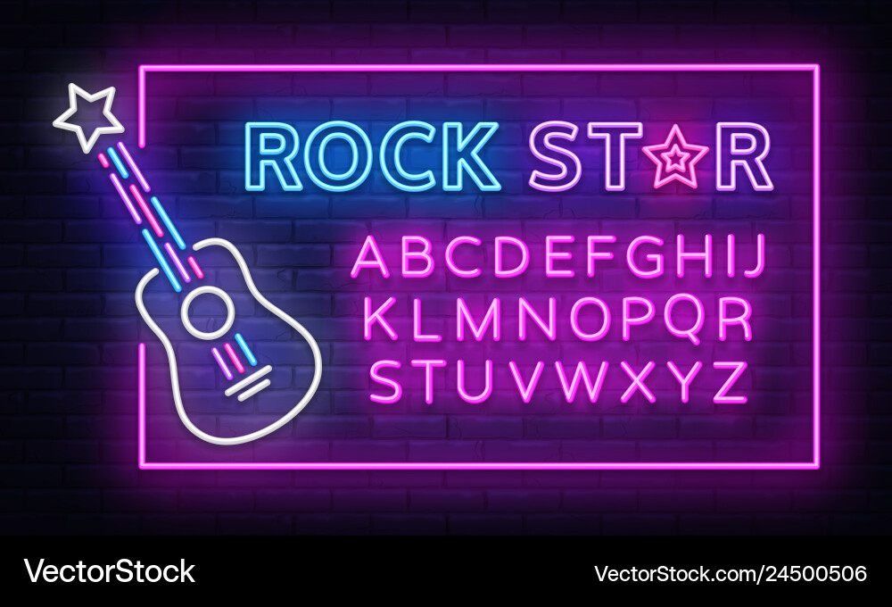 Rock music neon sign frame star Royalty Free Vector Image