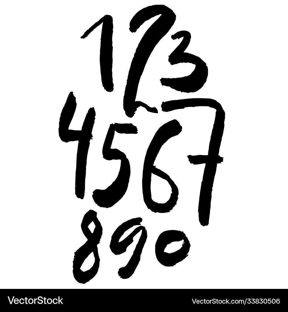 Set calligraphic ink numbers textured grunge Vector Image