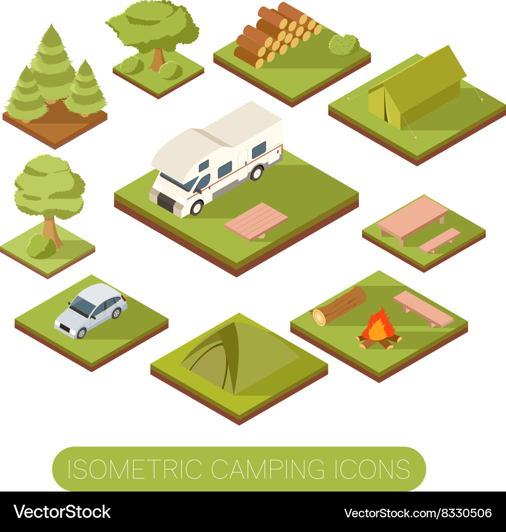 Set of isometric camping icons Royalty Free Vector Image