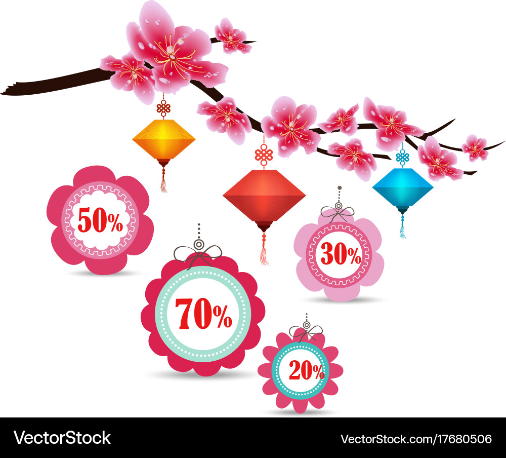 Spring sale label design with sakura flowers Vector Image