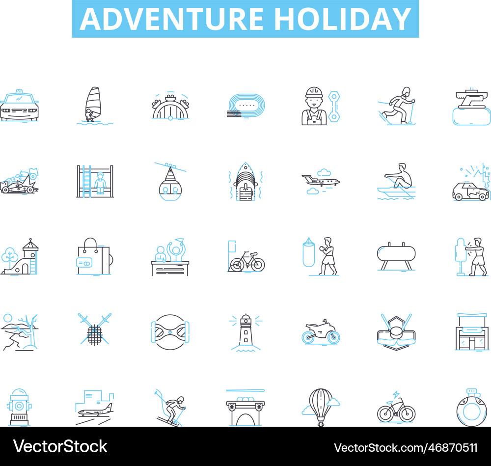 Adventure holiday linear icons set thrill Vector Image
