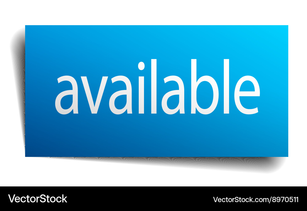 Available blue square isolated paper sign on white