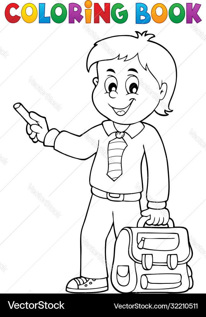 Coloring book happy pupil boy theme 3 Royalty Free Vector