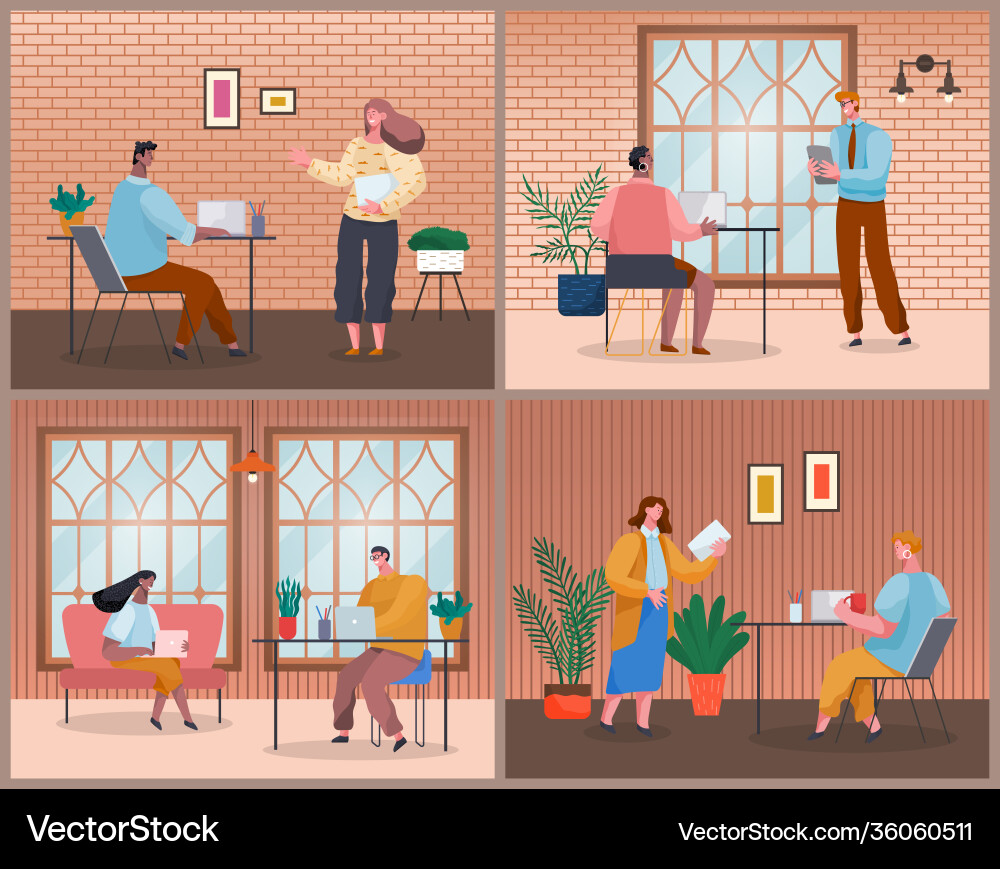 Employees work in office building heads managers Vector Image