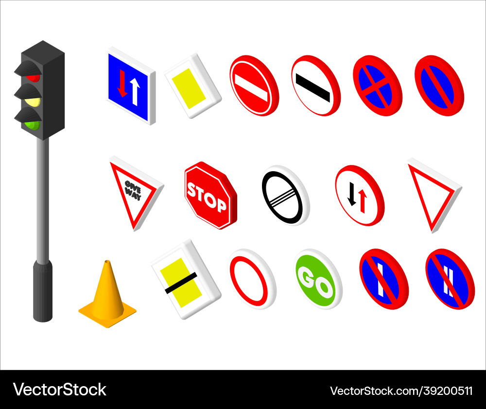Isometric icons various road sign and traffic Vector Image