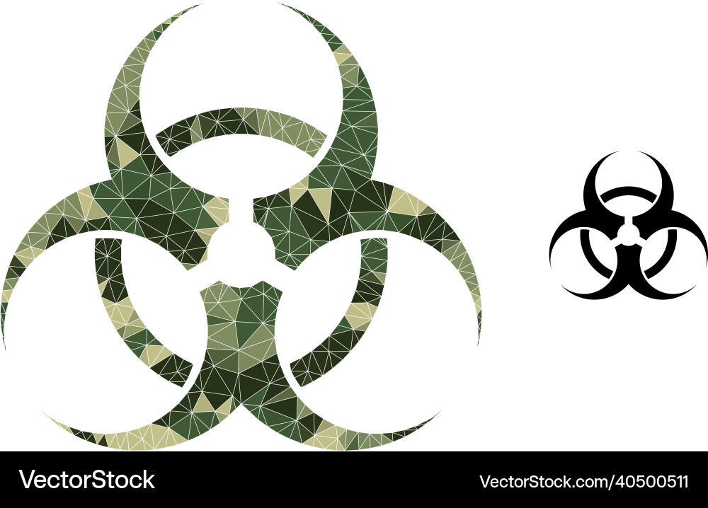 Lowpoly mosaic biohazard icon in camo military Vector Image