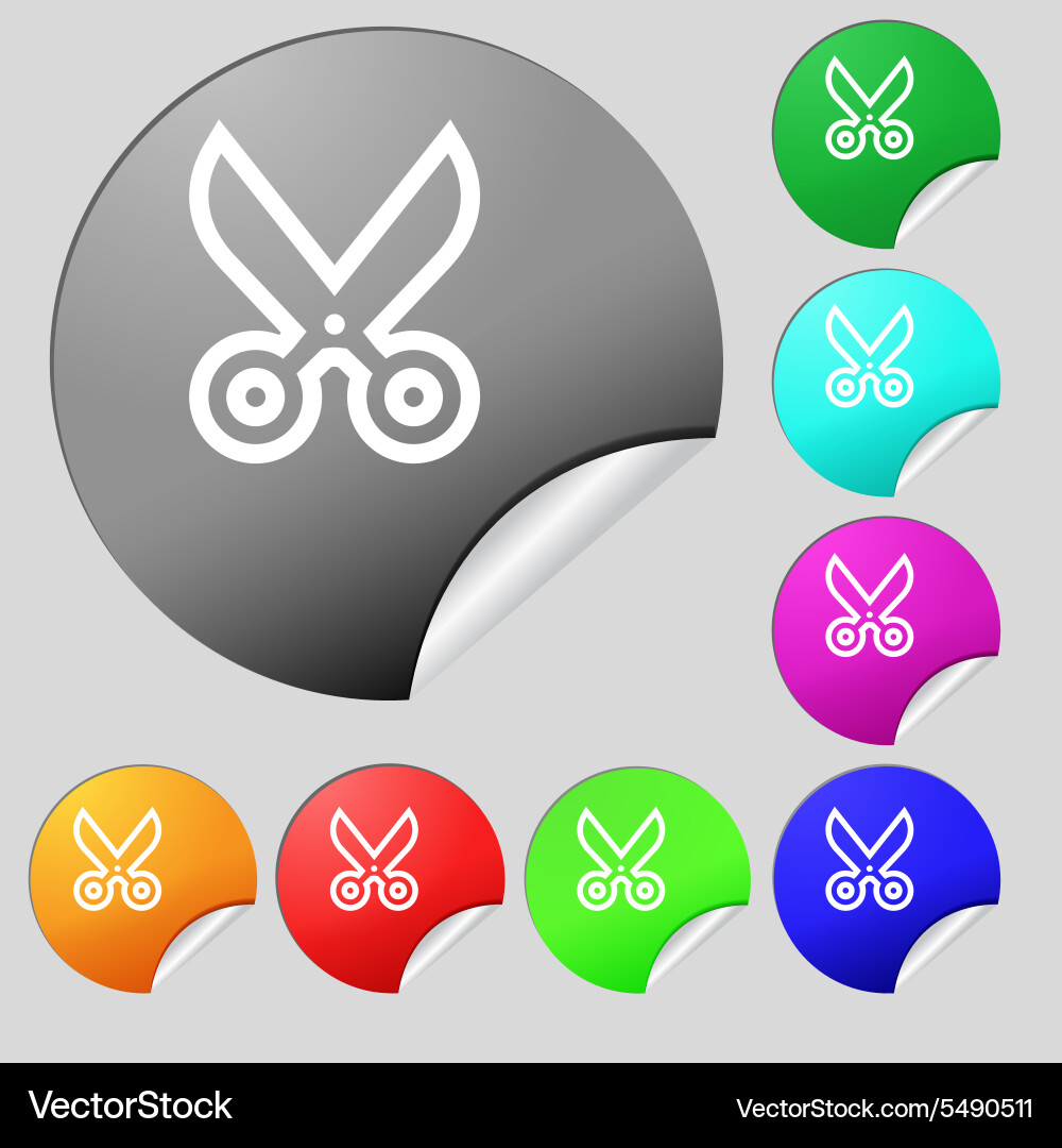 Scissors icon sign set of eight multi colored Vector Image