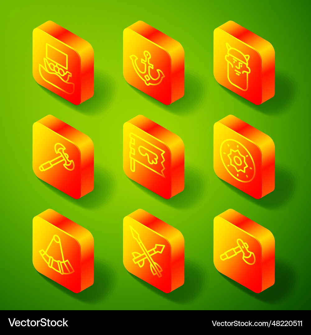 Set line viking ship drakkar anchor head medieval Vector Image