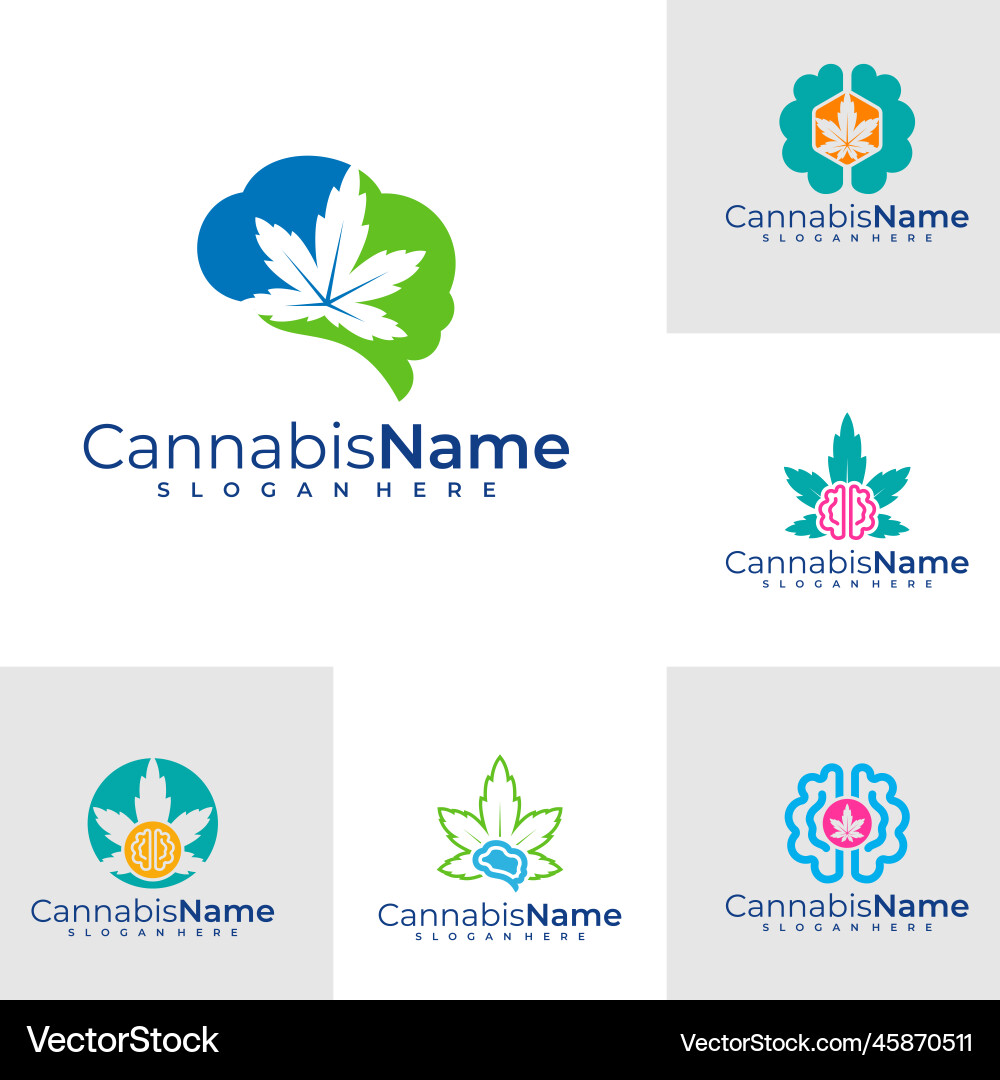 Set of brain cannabis logo template creative Vector Image