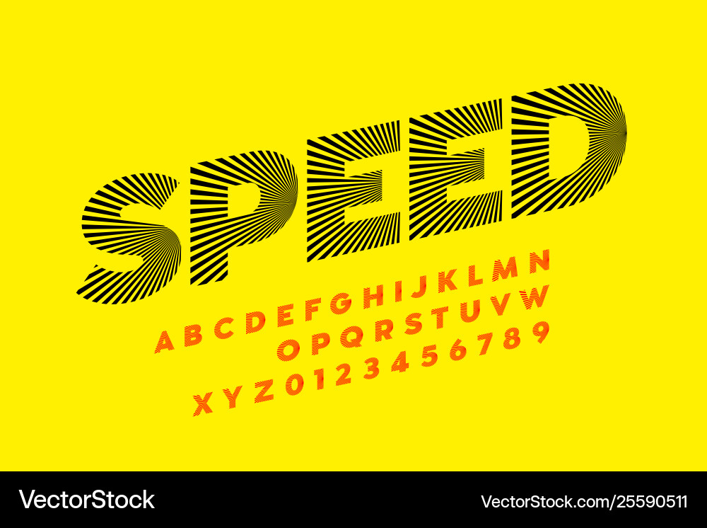 Speed style font alphabet and numbers Royalty Free Vector