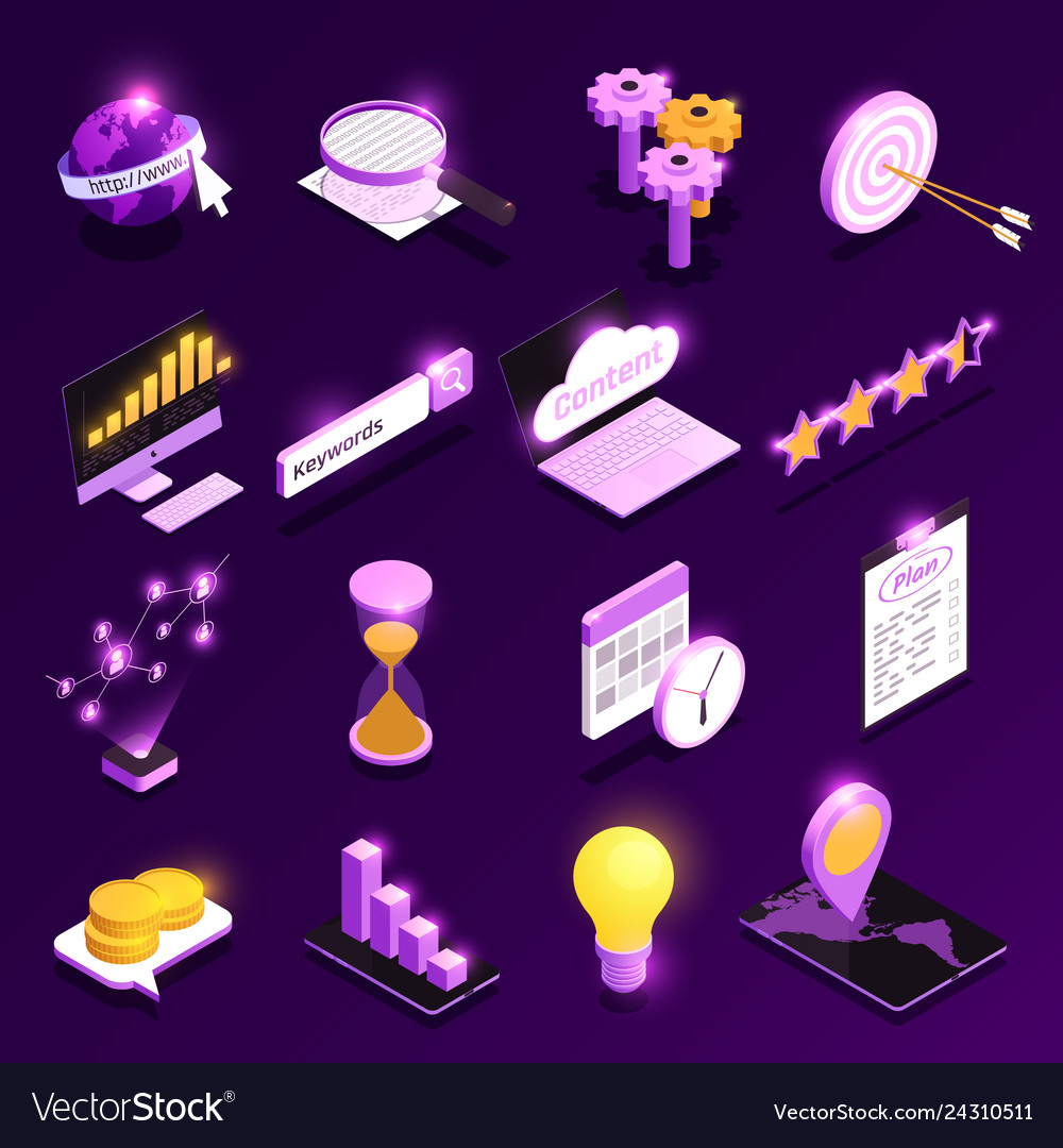 Web traffic isometric icons set Royalty Free Vector Image