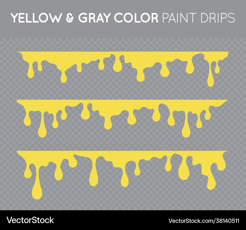 Yellow and gray dripping paint set liquid drips Vector Image