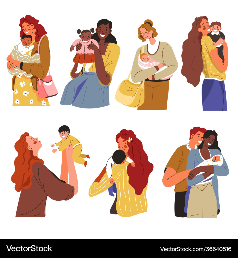Caring parents mothers playing with children Vector Image