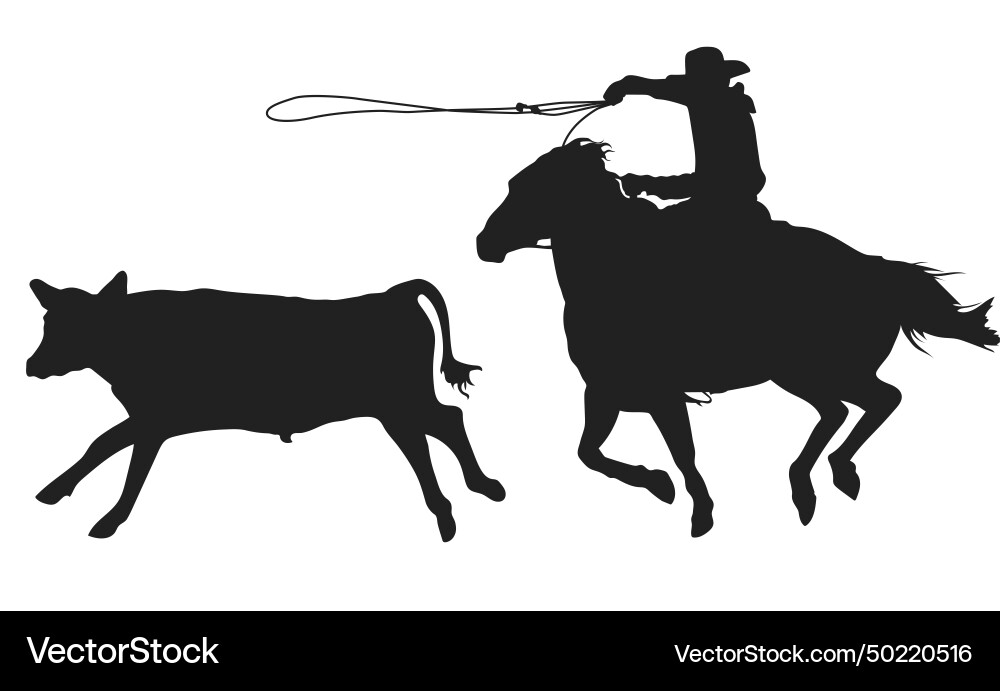Cowboy on horseback throws a lasso at steer Vector Image