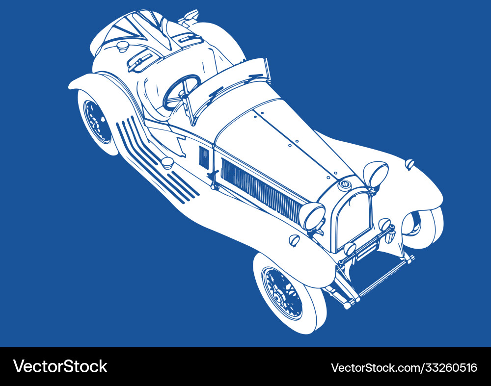 Drawing a retro car in white on blue Royalty Free Vector