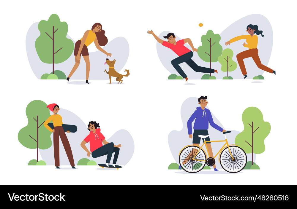 Flat people doing outdoor activities Royalty Free Vector