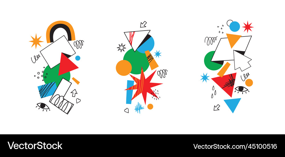 Hand drawn colorful shapes and doodle objects Vector Image