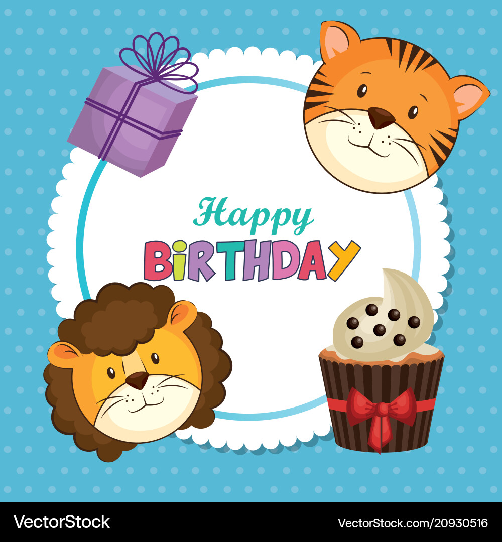 Happy birthday card with cute animals Royalty Free Vector
