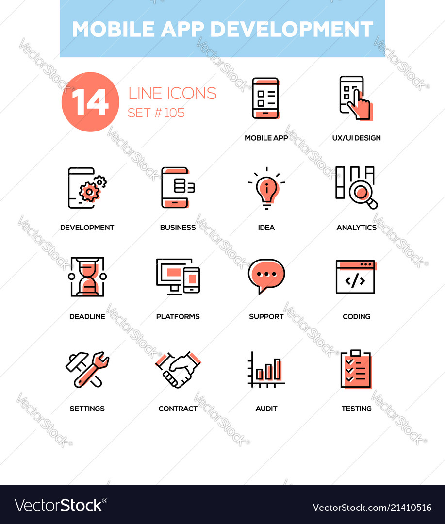 Mobile app development - modern line design icons Vector Image