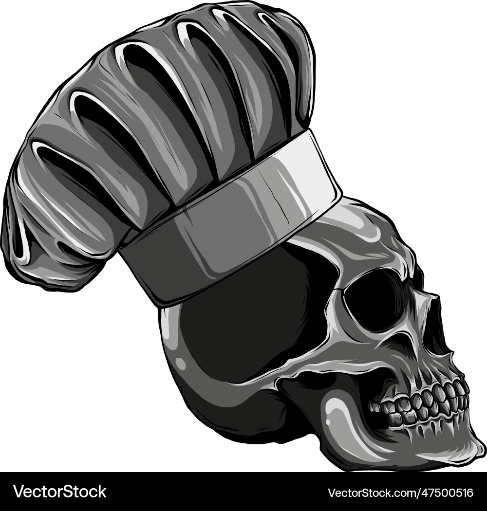 Monochromatic of skull in chef hat Royalty Free Vector Image