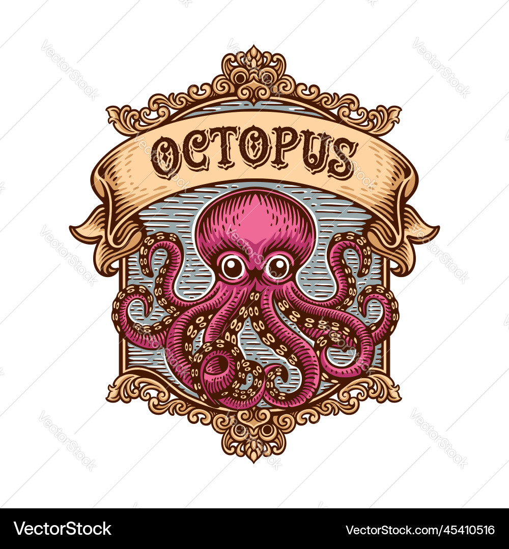 Vintage logo emblem an octopus with its long Vector Image