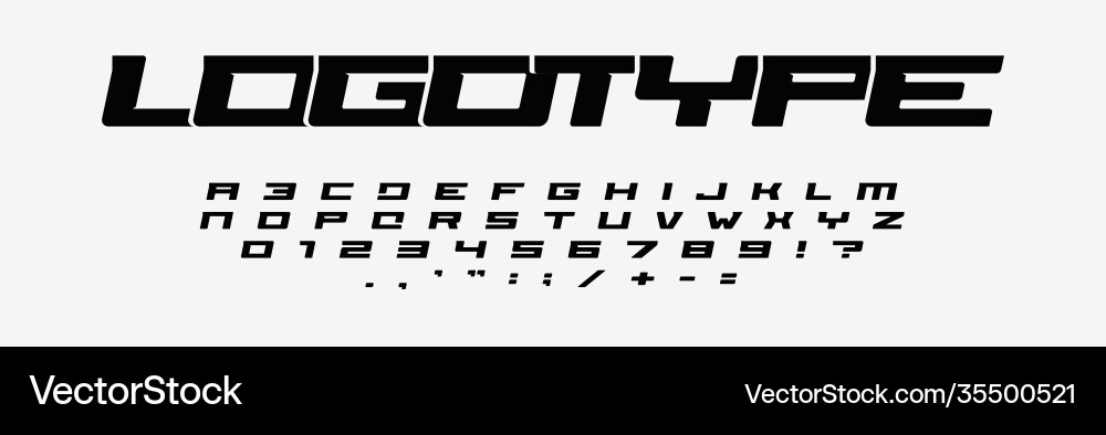 Alphabet for logos wide letters numbers Royalty Free Vector