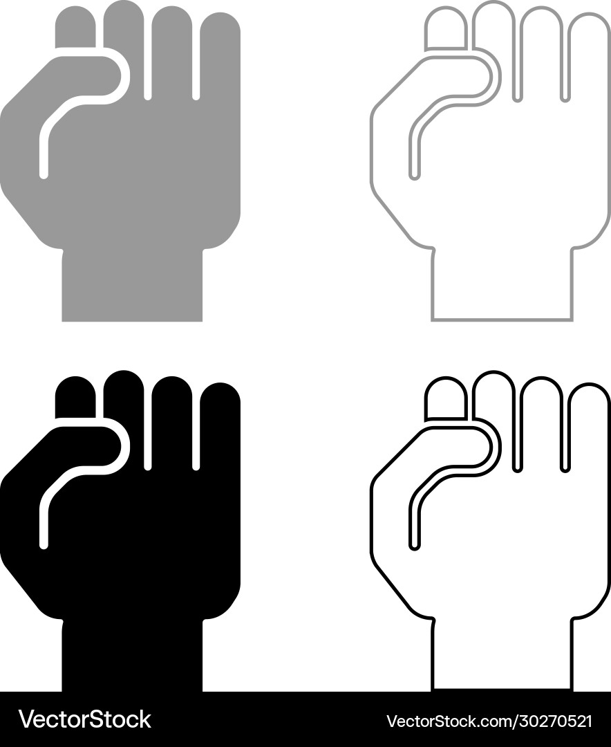 Fist icon outline set black grey color flat style Vector Image