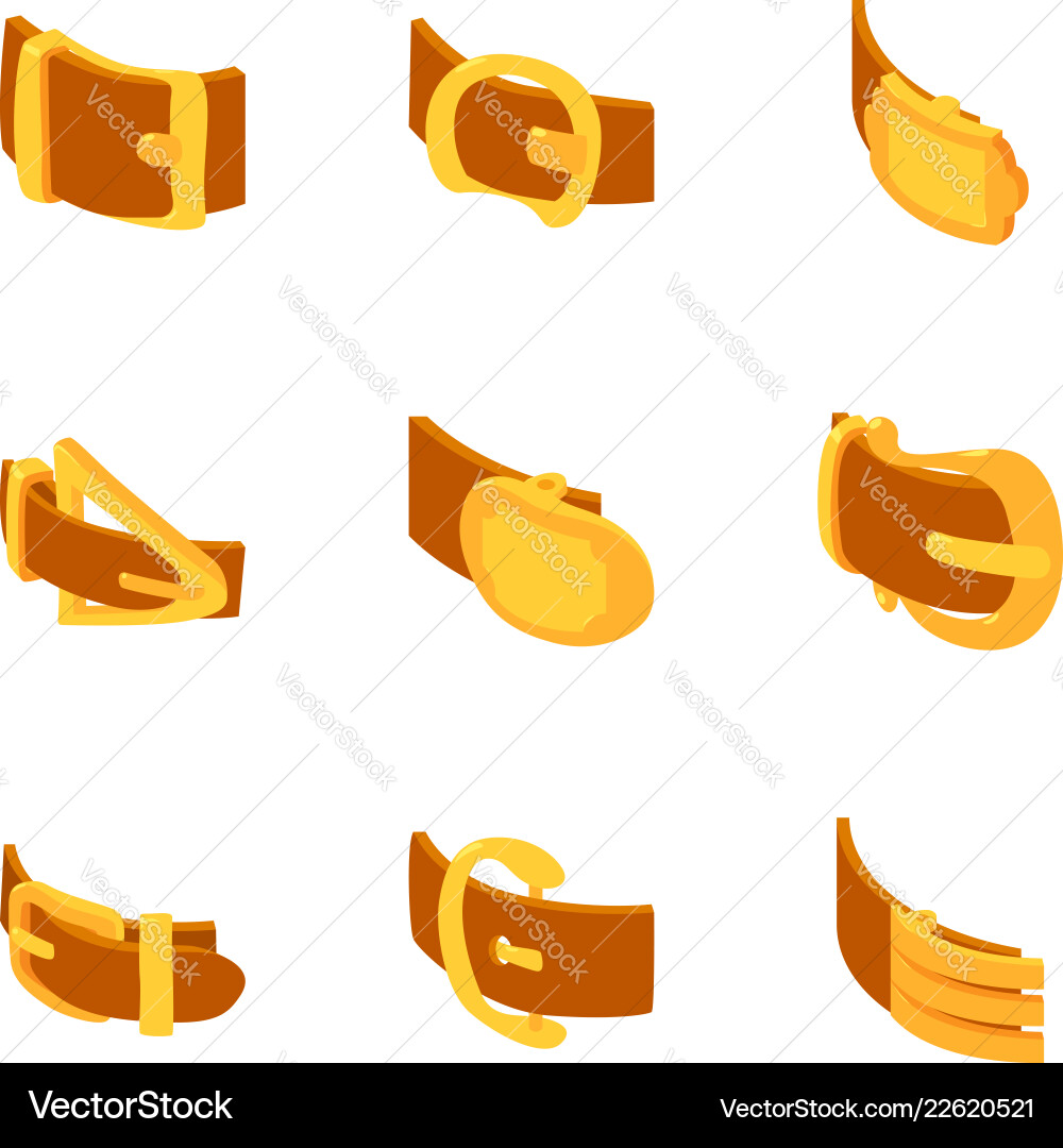 Golden buckle icons set isometric style Royalty Free Vector