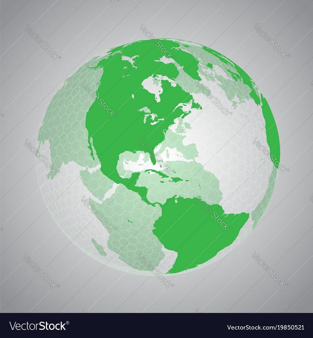 Green earth with hexagon net Royalty Free Vector Image