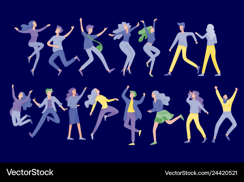 Jumping character in various poses group of young Vector Image