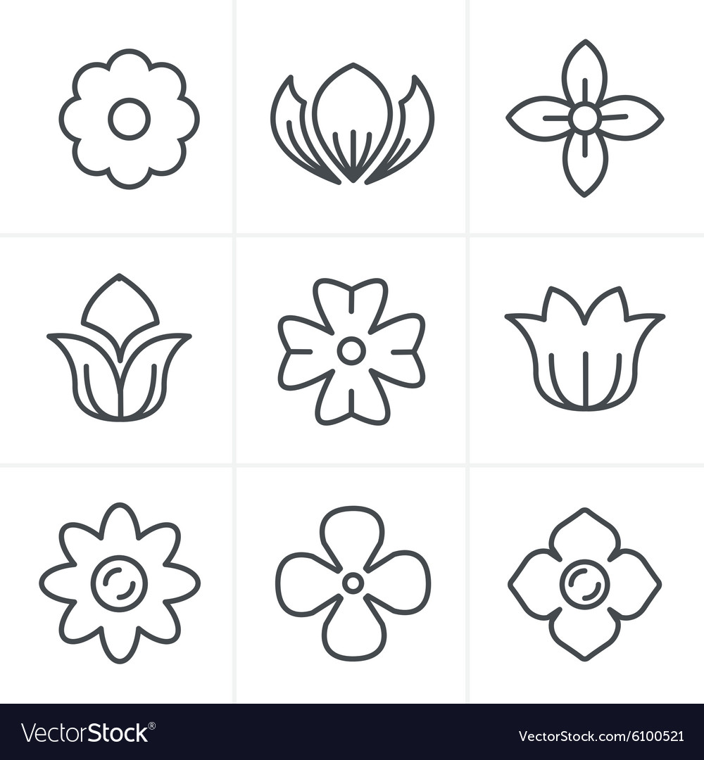 Line icons style flower set design Royalty Free Vector Image