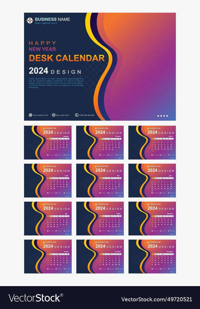 Monthly calendar set template for 2024 year with Vector Image