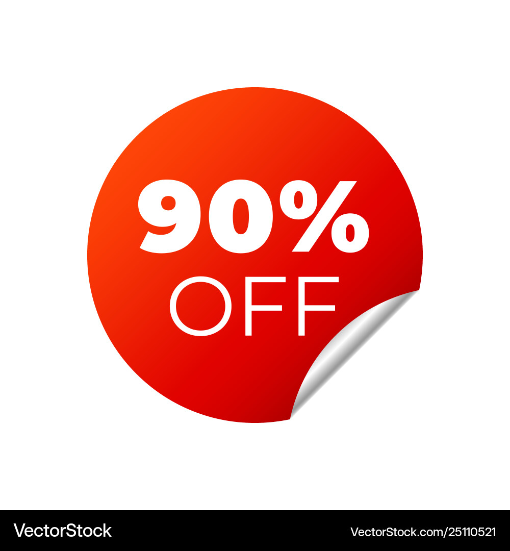 Red banner sticker on white background 90 percent Vector Image