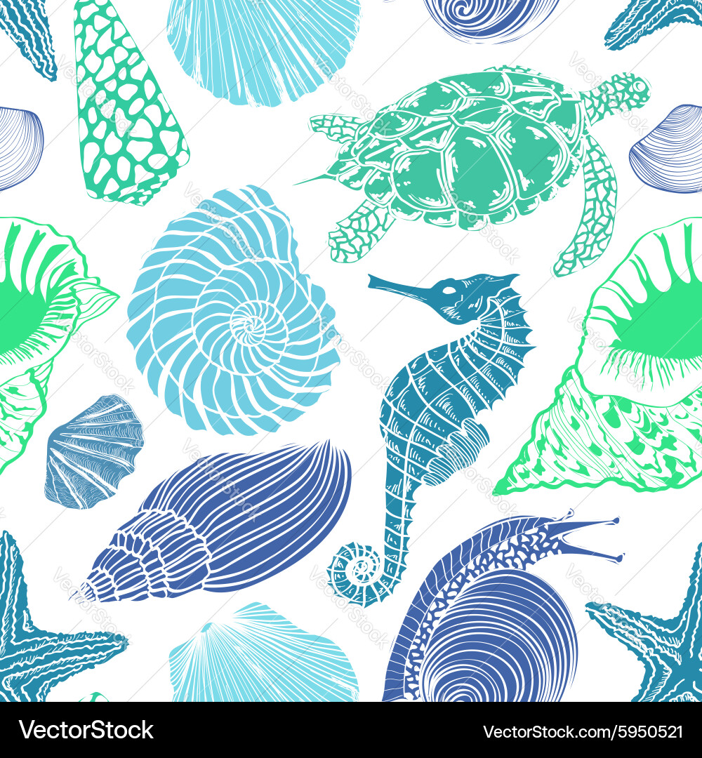 Seamless pattern sea animals Royalty Free Vector Image