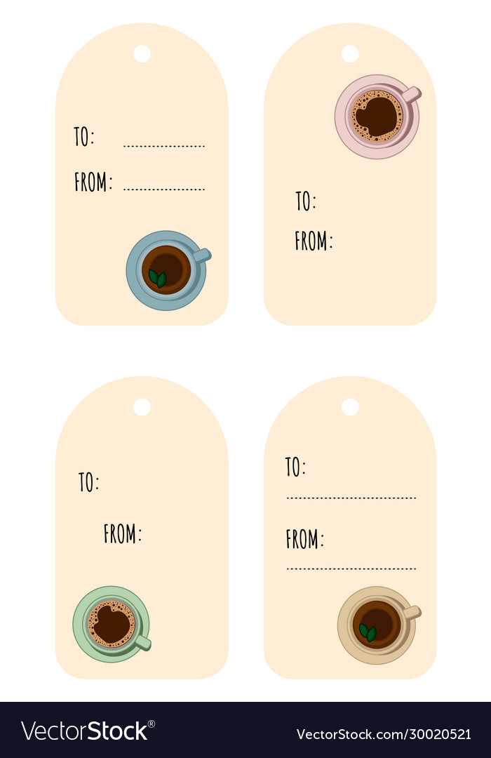 Set gift tags with coffee and tea cups Royalty Free Vector
