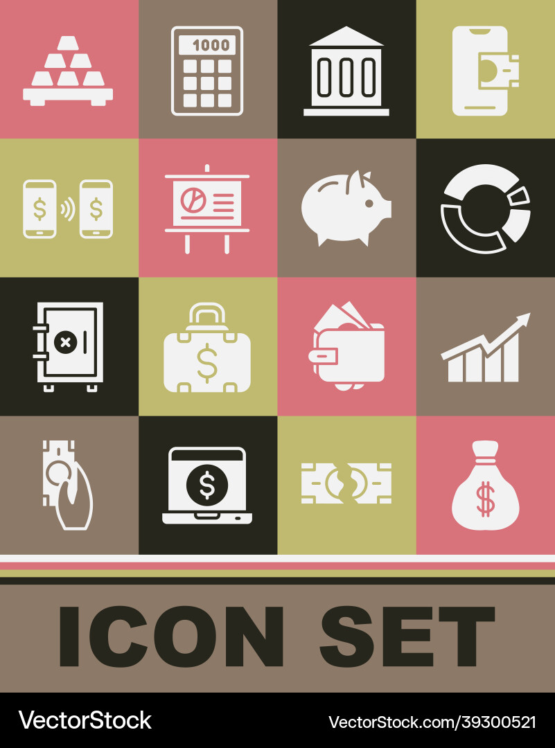 Set money bag financial growth increase pie Vector Image