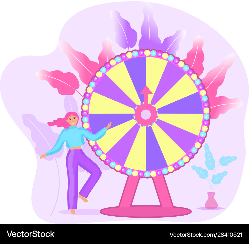 Wheel fortune and girl roulette luck flat Vector Image